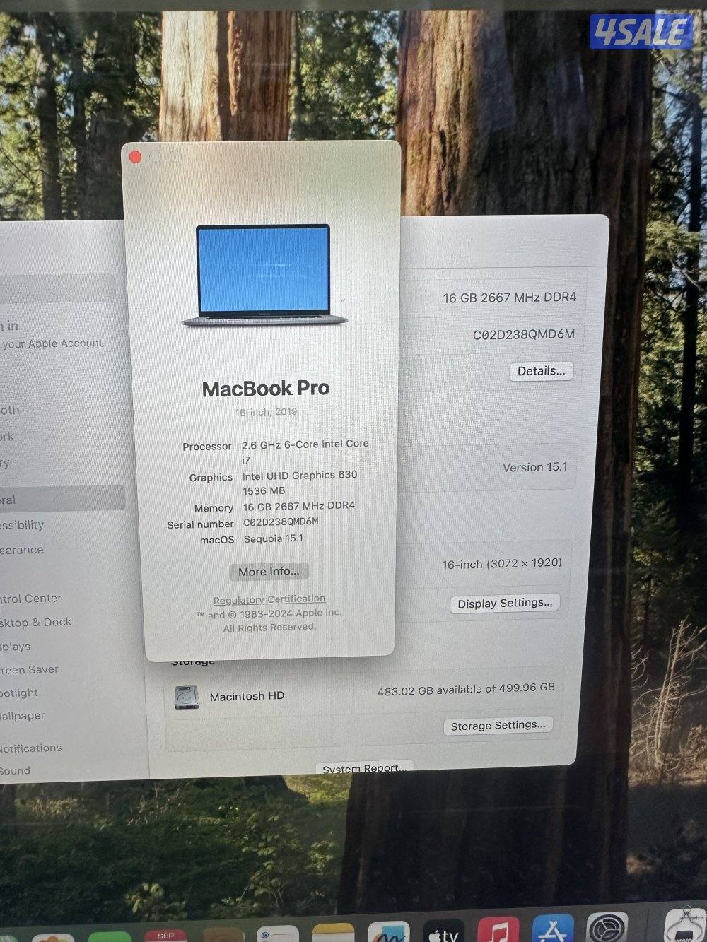 MacBook Pro core i7 2019 -16, inch 16GB ram 512gb SSD 4gb va, No: