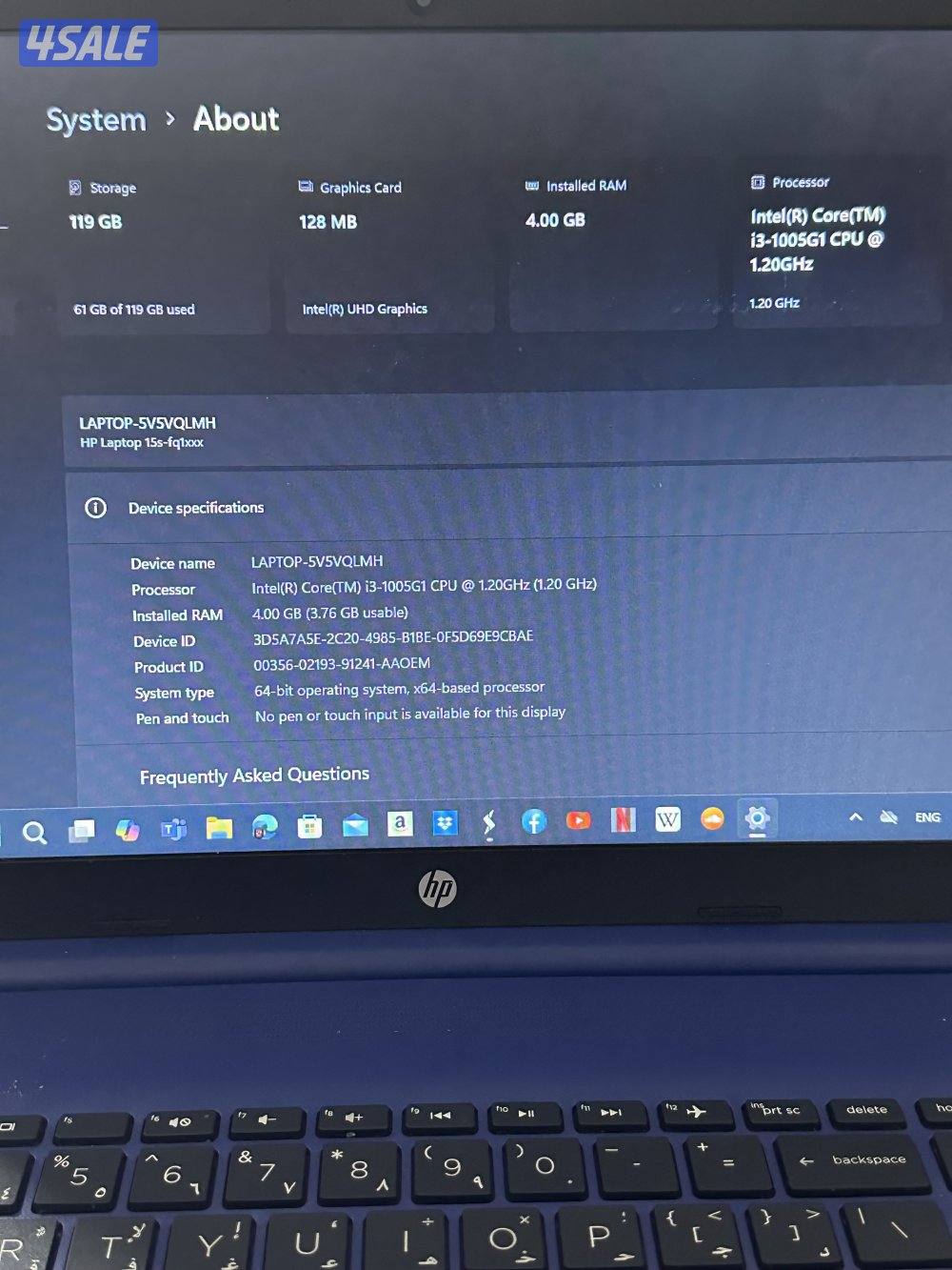 Laptop hp 4 gb ram, No:20213603