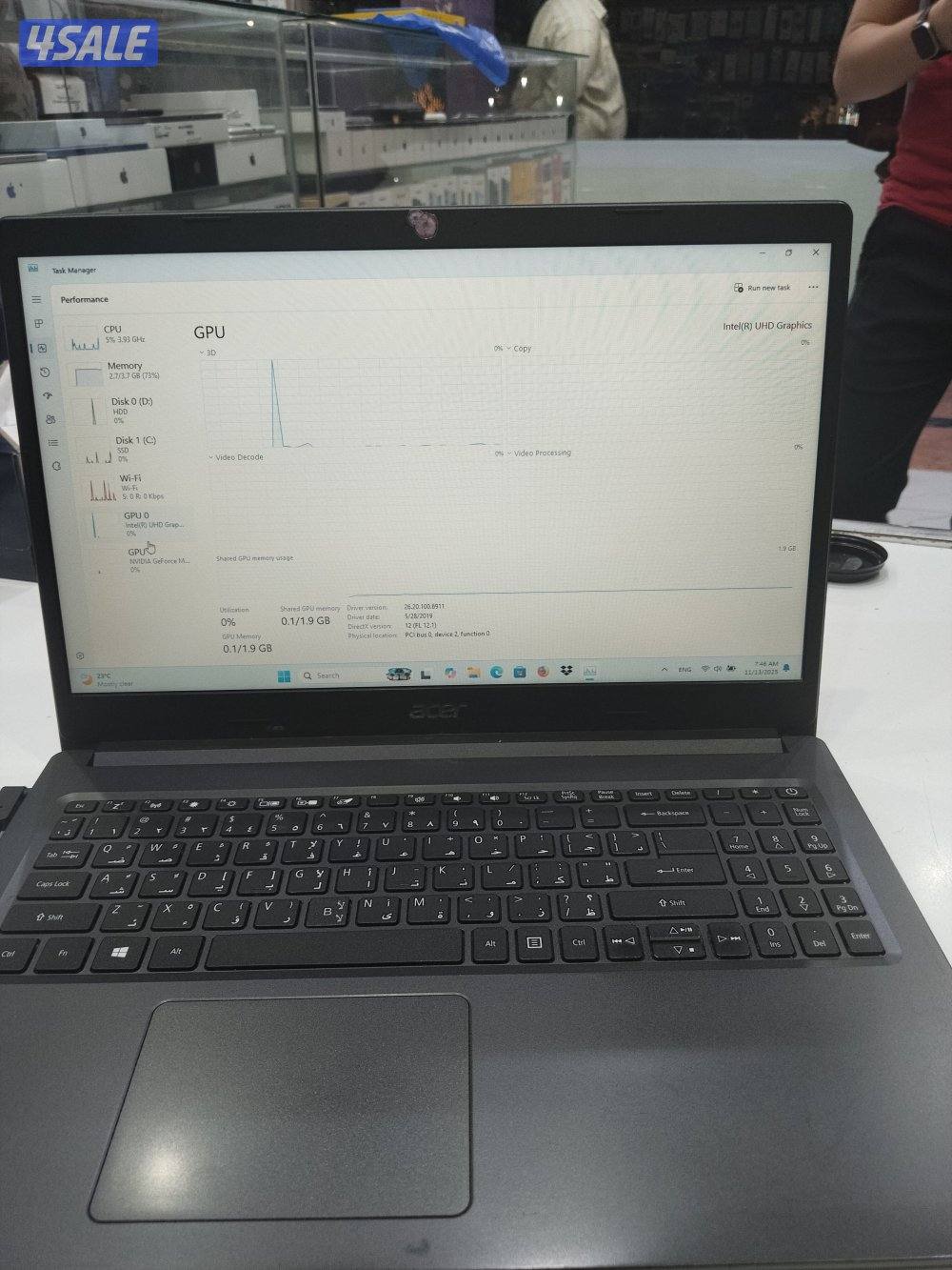 Acer intel i5 10Th Generation Ram 4GB HDD 1TB SSD 128GB Gh, No: