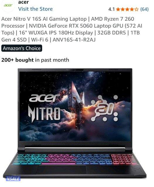 Acer Nitro V 16S, 16" FHD 180Hz, RTX 5060, Ryzen AI 7, No:20412564